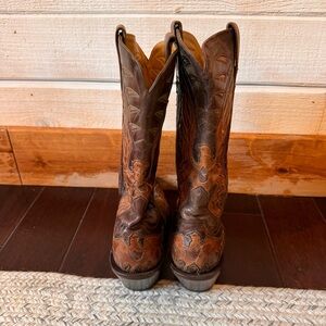 J.B. Dillon | Shoes | Jb Dillon Western Cowboy Boots Pointed Toe Stacked Heel Brown Leather ...